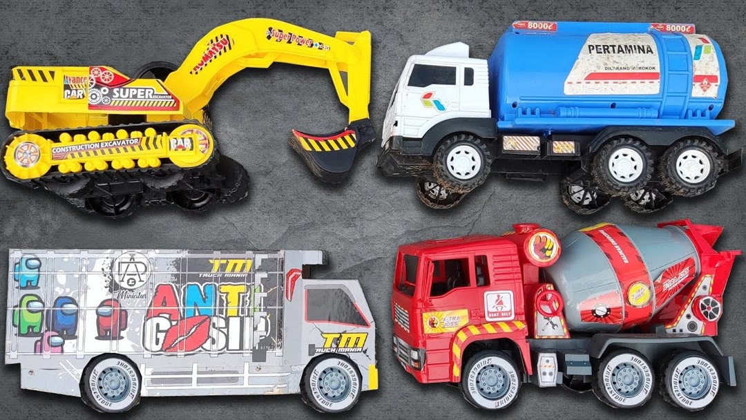 挖掘机、搅拌车、洒水车、大象玩具大集合!