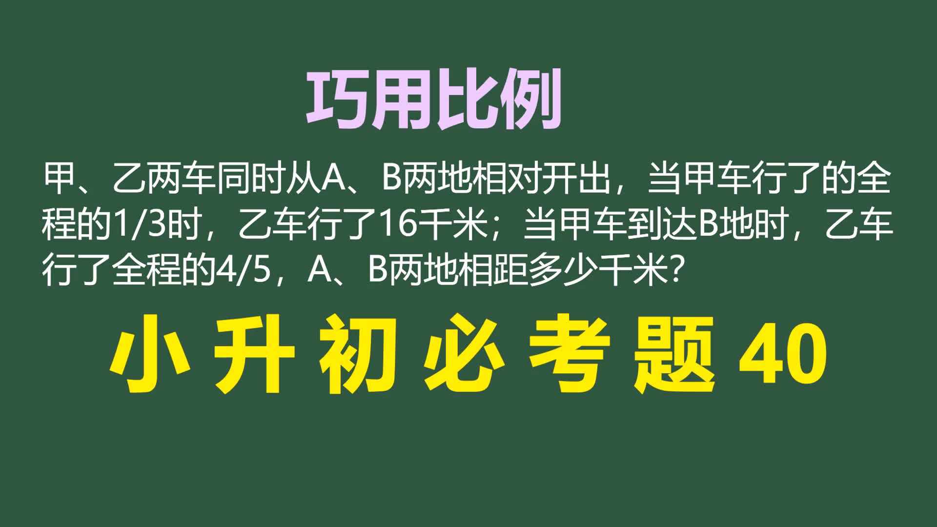 小升初必考题40:巧用比例解分数行程问题
