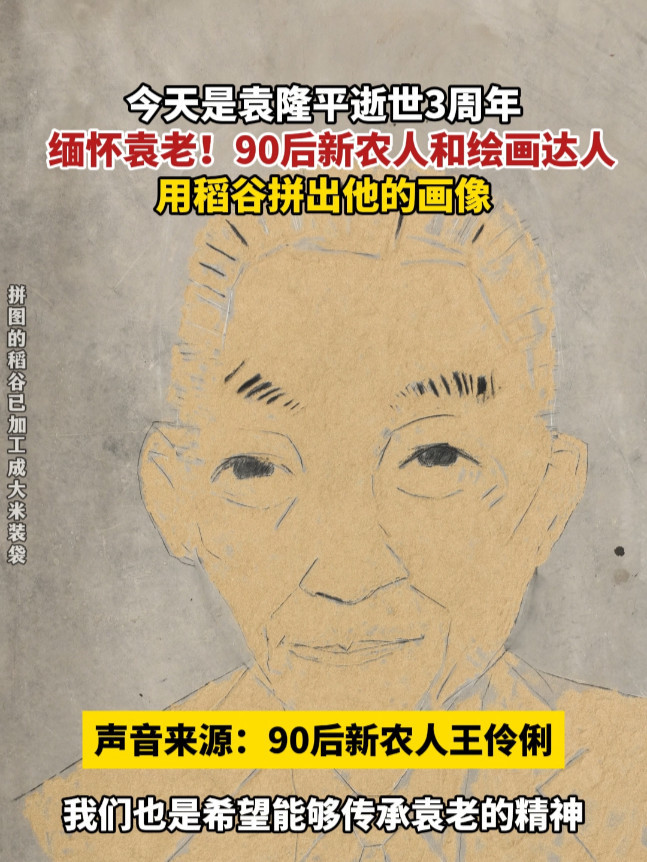 90后新农人和绘画达人用稻谷拼出他的画像