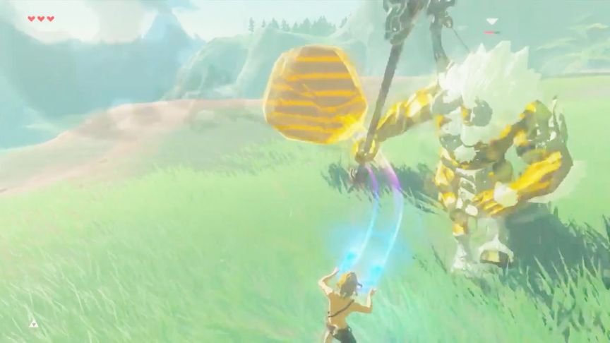 《塞尔达传说:荒野之息》有趣的玩法,用磁力巨石猛砸黄金人马