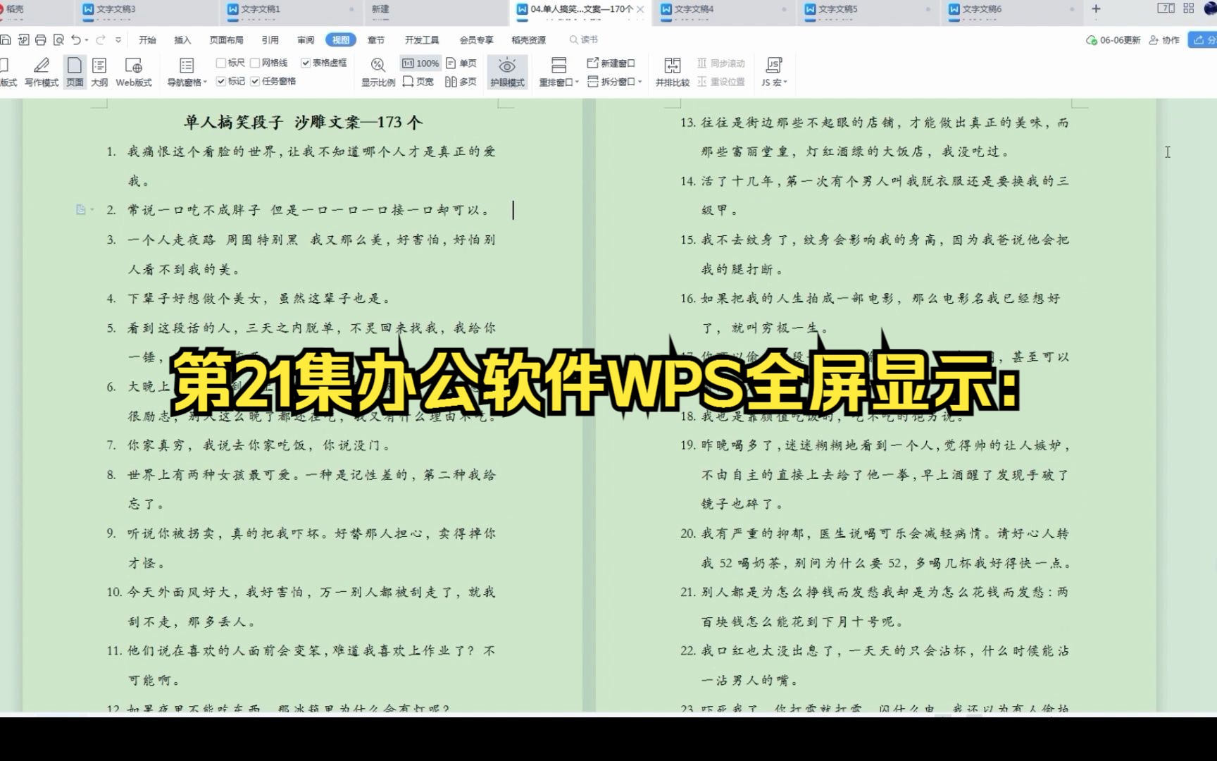 第21集办公软件WPS全屏显示: