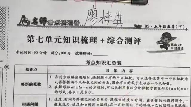 五年级数学 培优课堂50 梓淇易错点 找等量关系列方程 名师微课