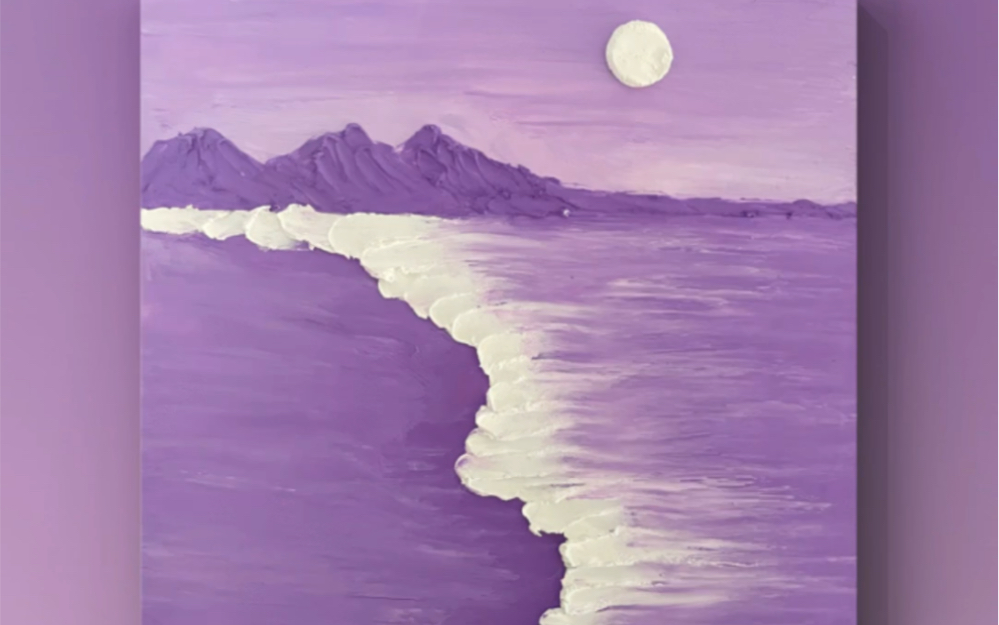 油画棒|原创-莫兰迪色系海浪(视频教程)新手入门!