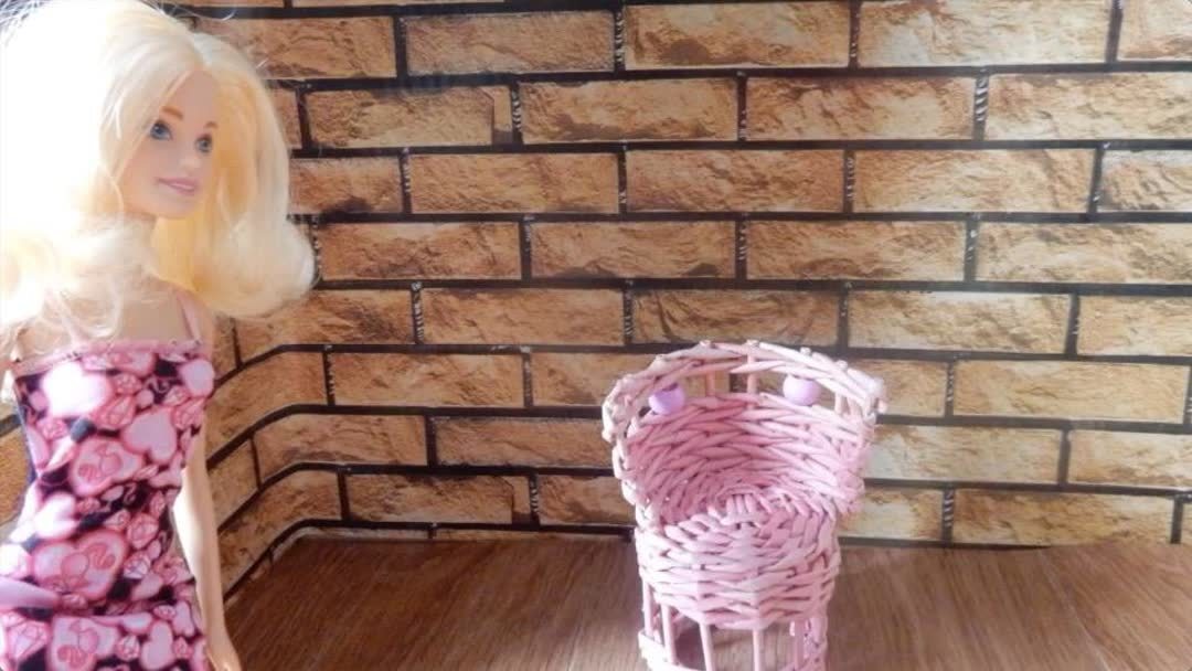 迷你手工教程,自己动手用纸给芭比娃娃做一张单人藤椅