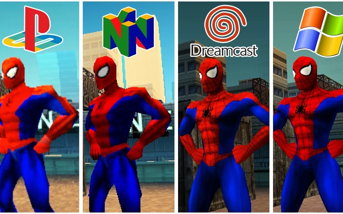 《蜘蛛侠》 PS1 vs N64 vs DC vs PC 游戏画面对比