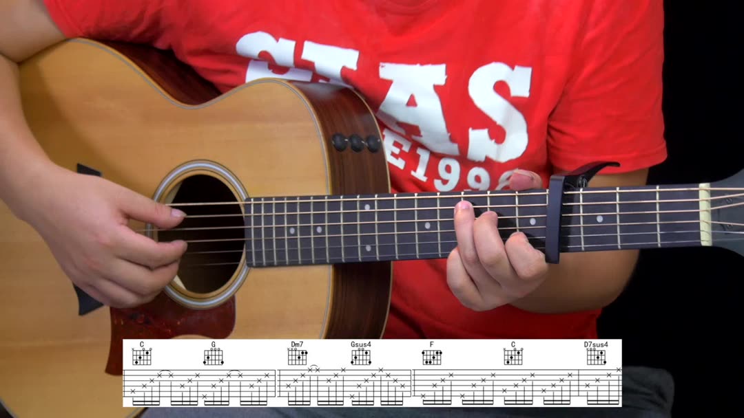 84《南方姑娘》C调标准版弹唱教学 吉他初级入门教程 高音教