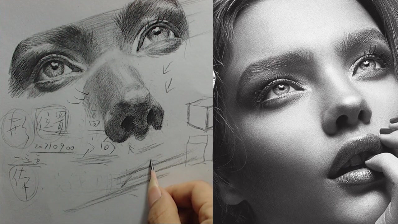 素描零基础画画五官教学视频-大树老师讲解示范-从起形到明暗体积塑造