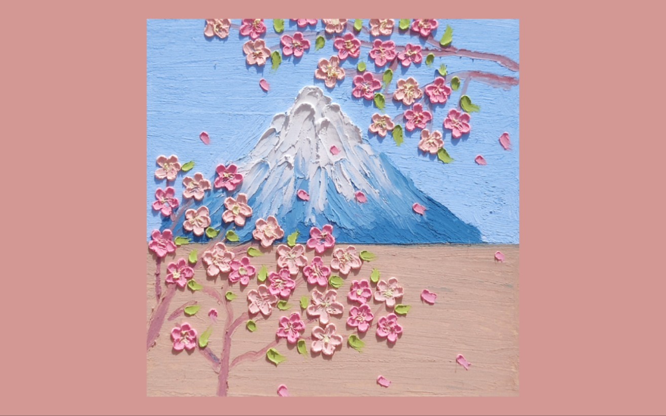 油画棒新手教程-雪山樱花