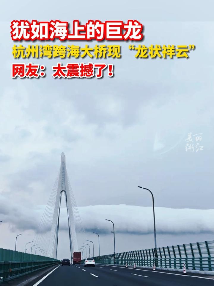 杭州湾跨海大桥现"龙状祥云",网友:太震撼了!(来源:来源:@够 了丶 )#...