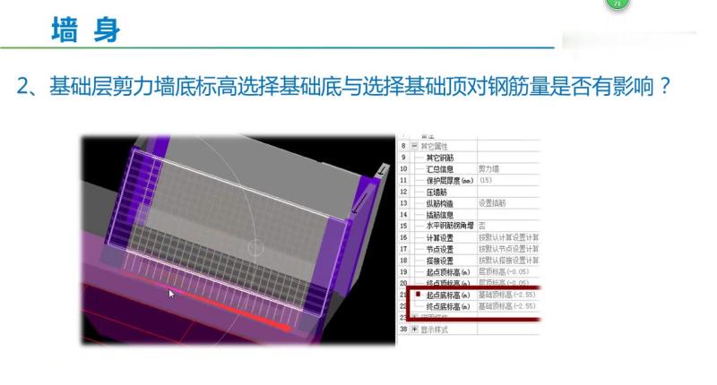剪力墙底标高选择的是基础底与选择基础顶之间的区别是什么