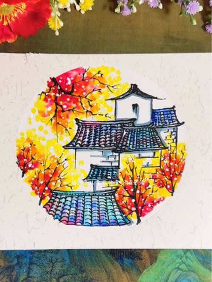 风景建筑绘画作品,-喜欢可以收藏哦-搭配半生半熟宣纸~-#风景画 #画画