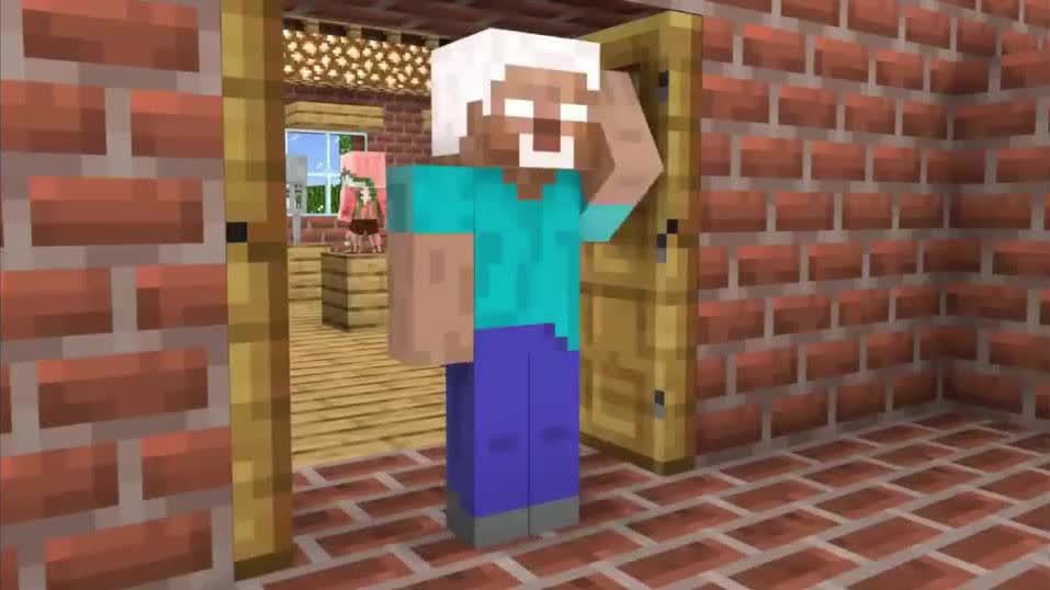 我的世界动画:老年him再穿钻石战甲勇闯下界