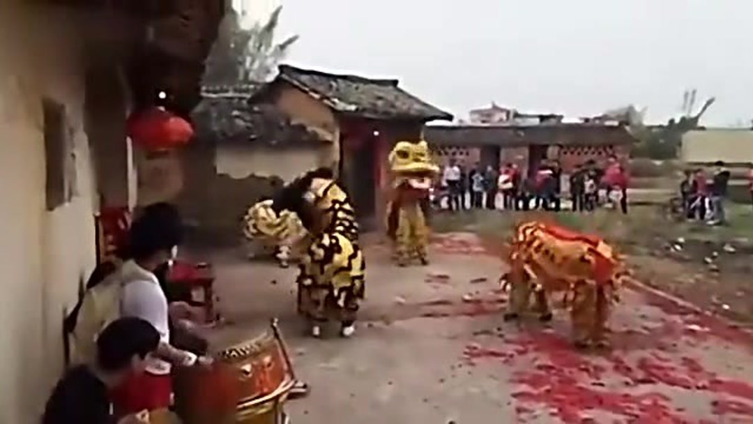 舞狮子表演视频 兴宁过年舞狮子
