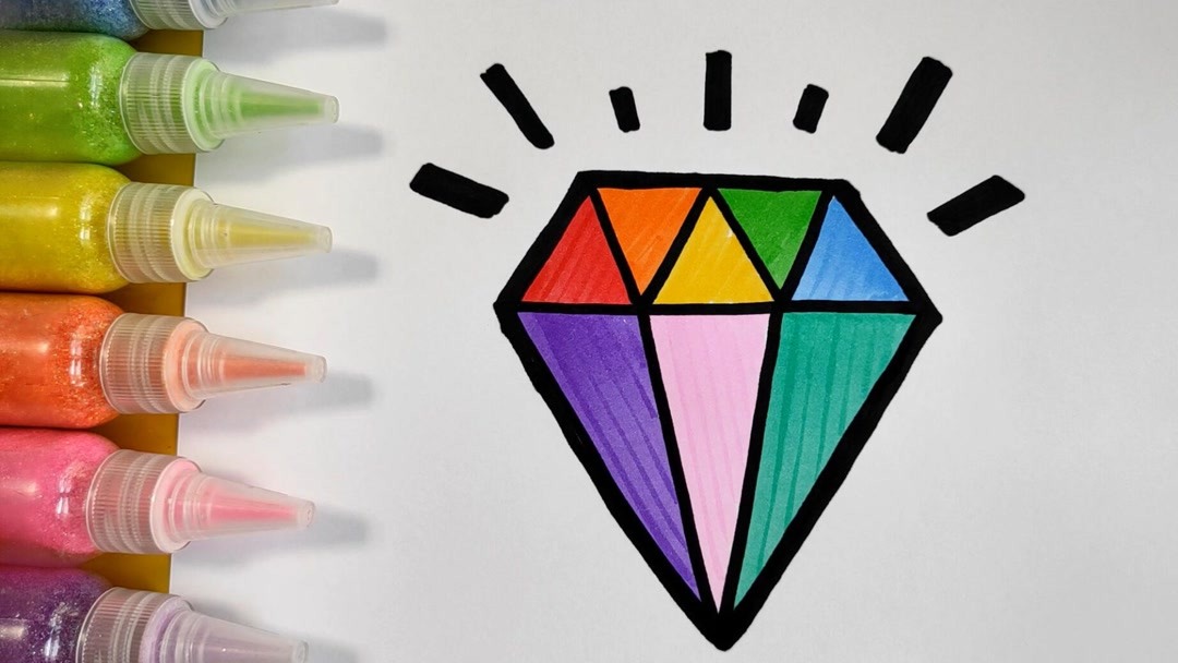 儿童简笔画教程,教你画一颗彩色钻石,3-12小朋友学习画画