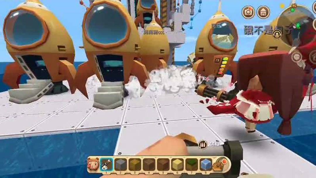 迷你世界:坐着火箭在空中玩起的枪战