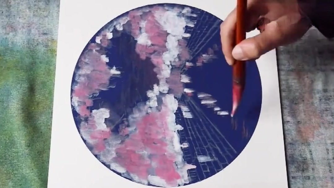 国画:江南画韵画樱花教程,看着挺简单的,就是“手残”画不出!