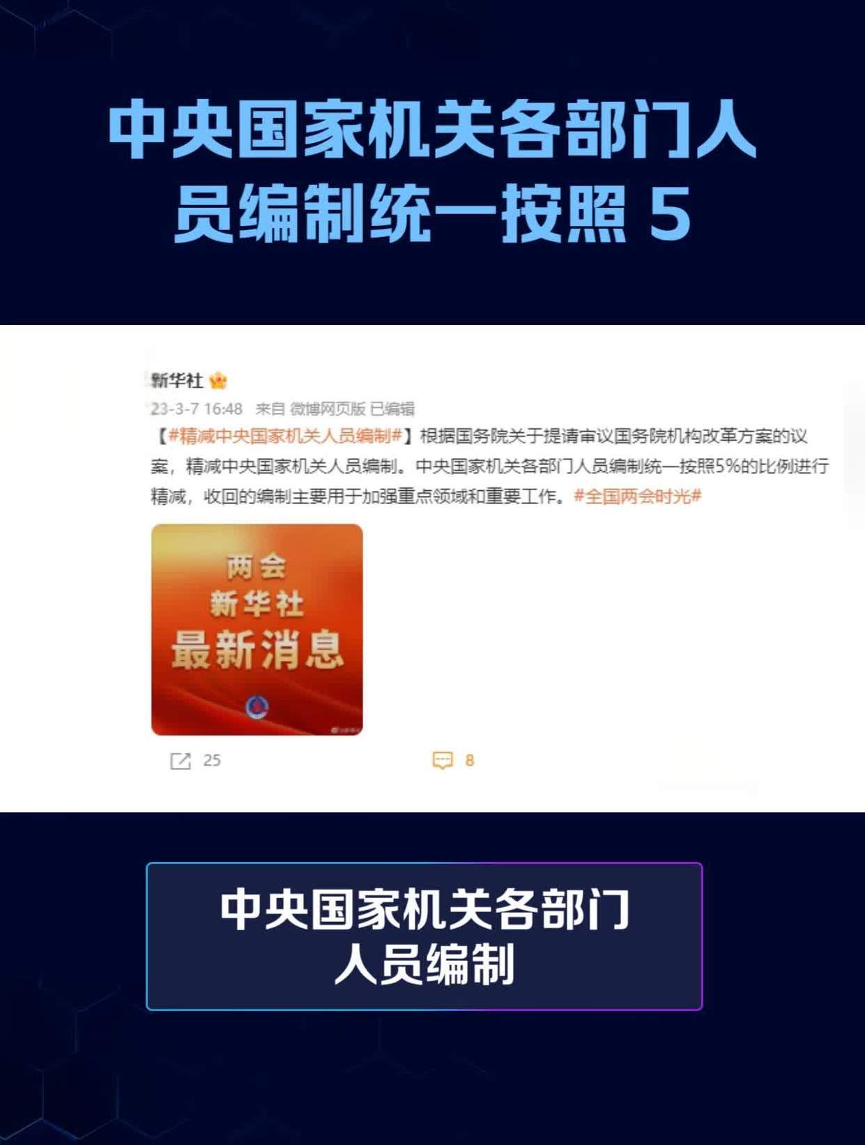 中央国家机关各部门人员编制统一按照 5