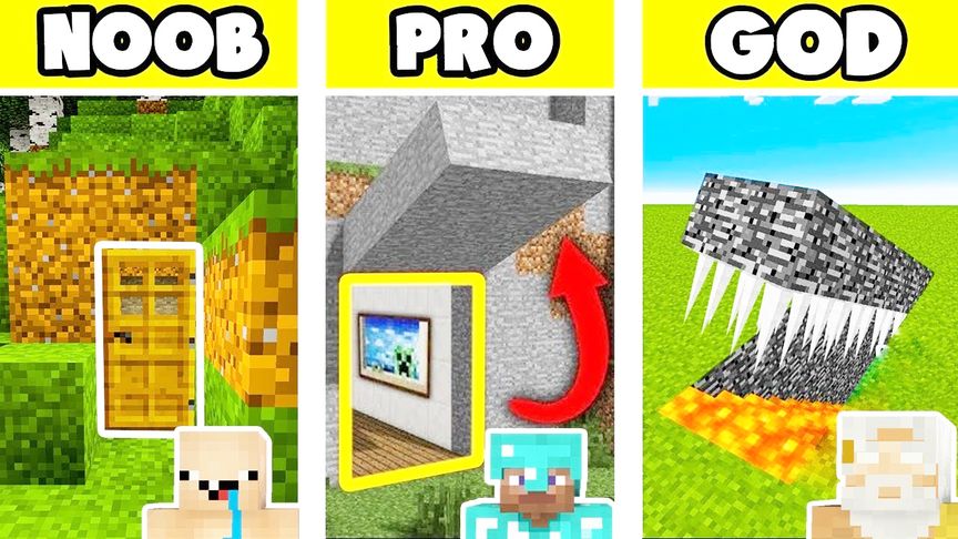 我的世界动画:新手vs职业MC世界中隐藏的房子里挑战玩角色扮演