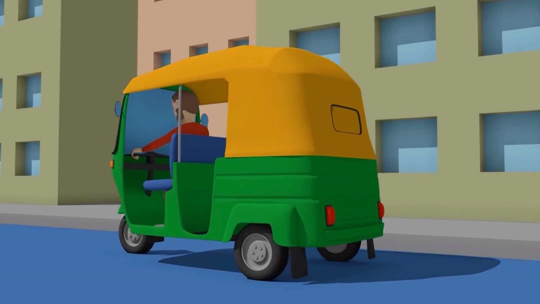 挖掘机益智动画 第110集 城市里的三轮车