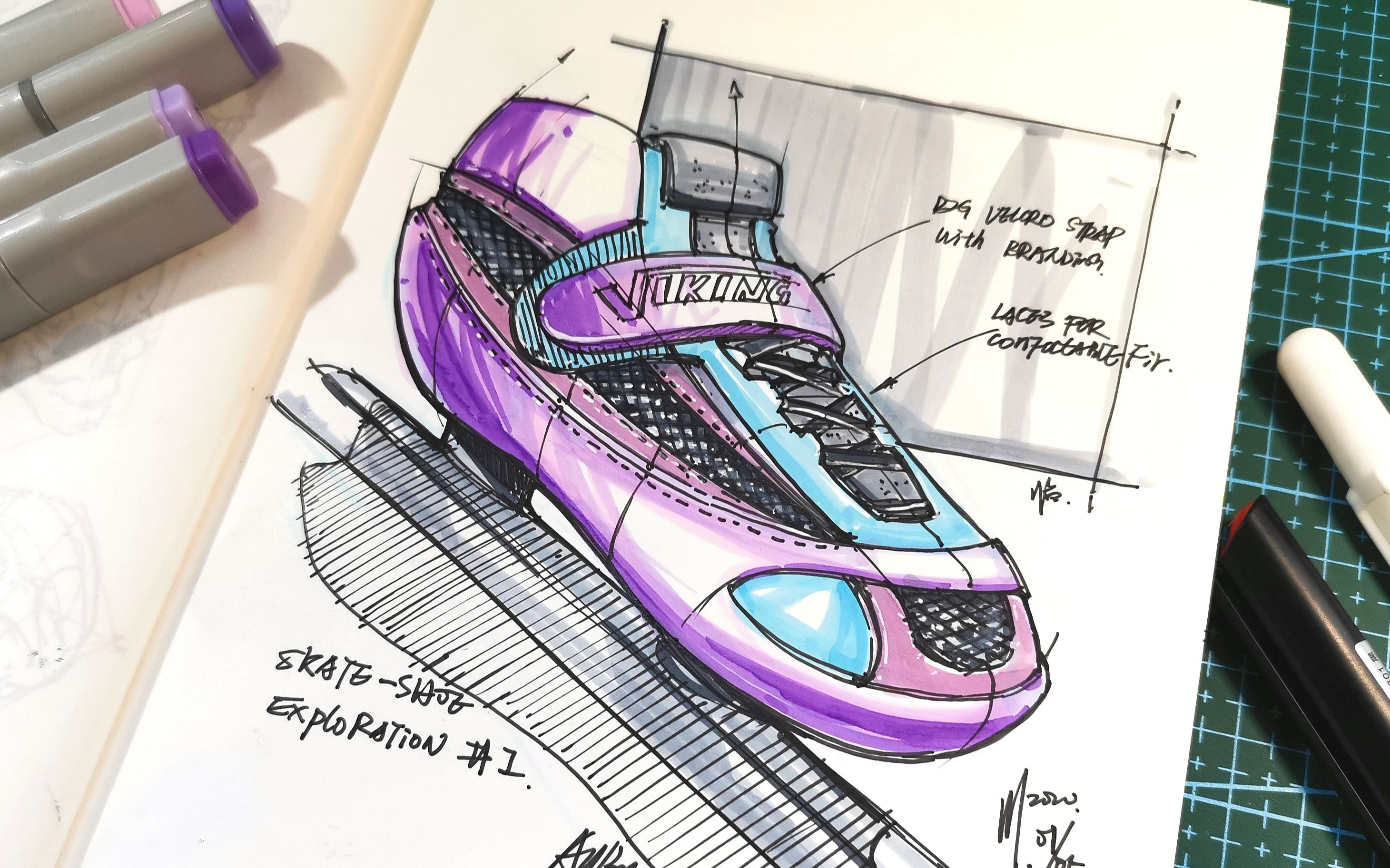 【产品设计手绘】滑冰鞋临摹马克笔表达过程分享(2P)