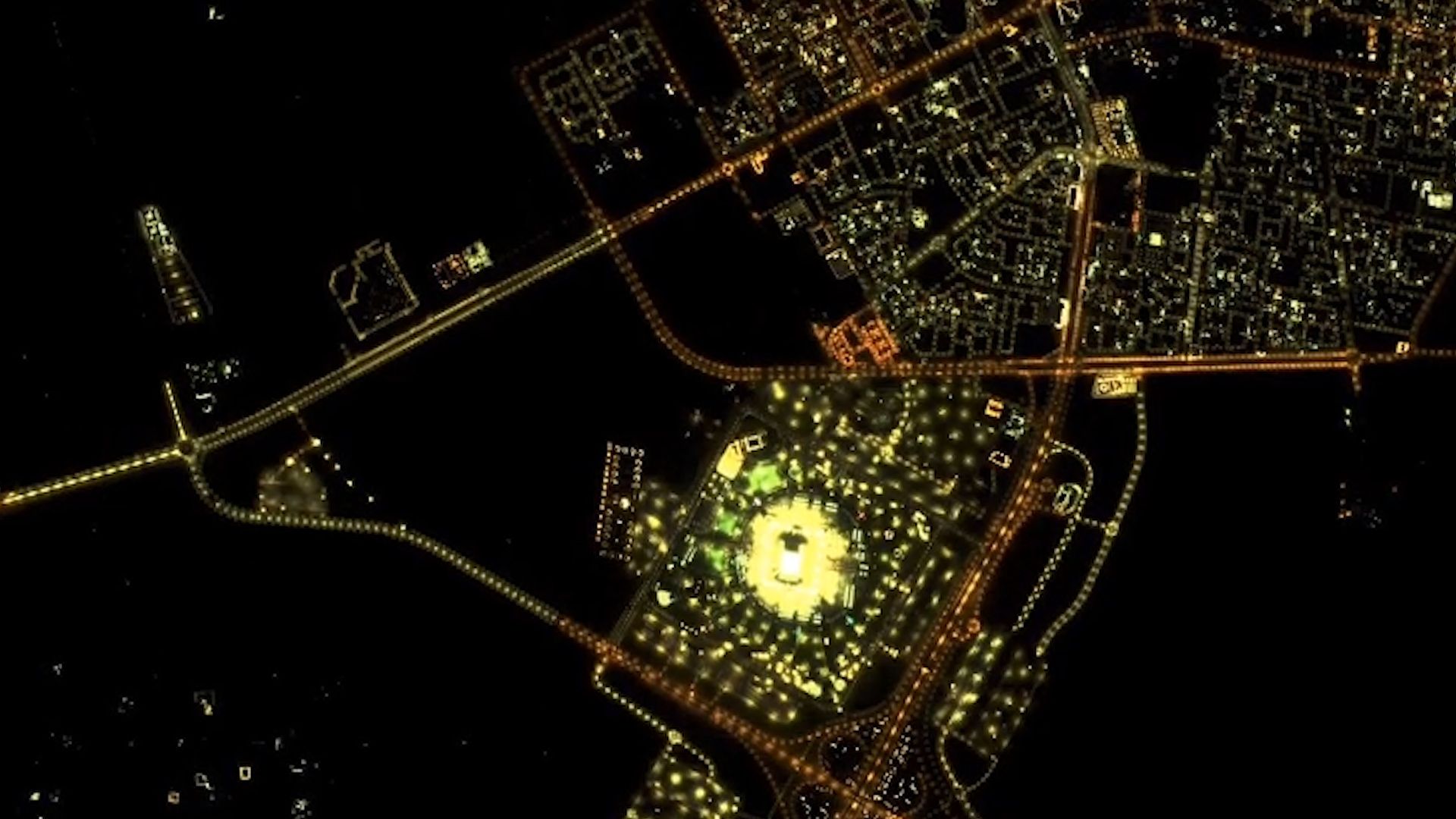 震撼!卫星视角看2022卡塔尔世界杯:海湾球场灯光璀璨