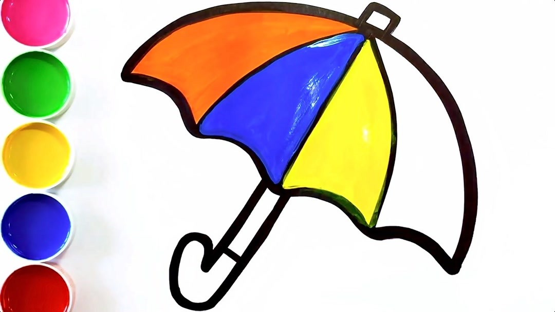 儿童彩绘艺术:彩色雨伞的画法并学会上色