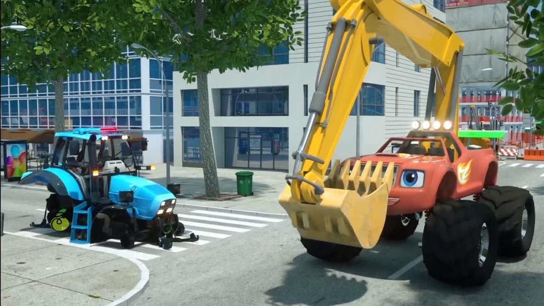 工程车施工动画 第13集 赛车挖掘机施工作业
