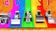 趣味儿歌动画:翻斗车挖掘机冲下滑坡学颜色