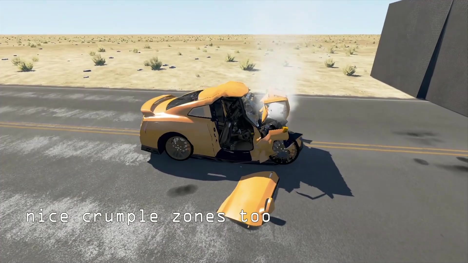 模拟器:300km每小时的GTR跑车撞上墙面,会产生多大的冲击力?