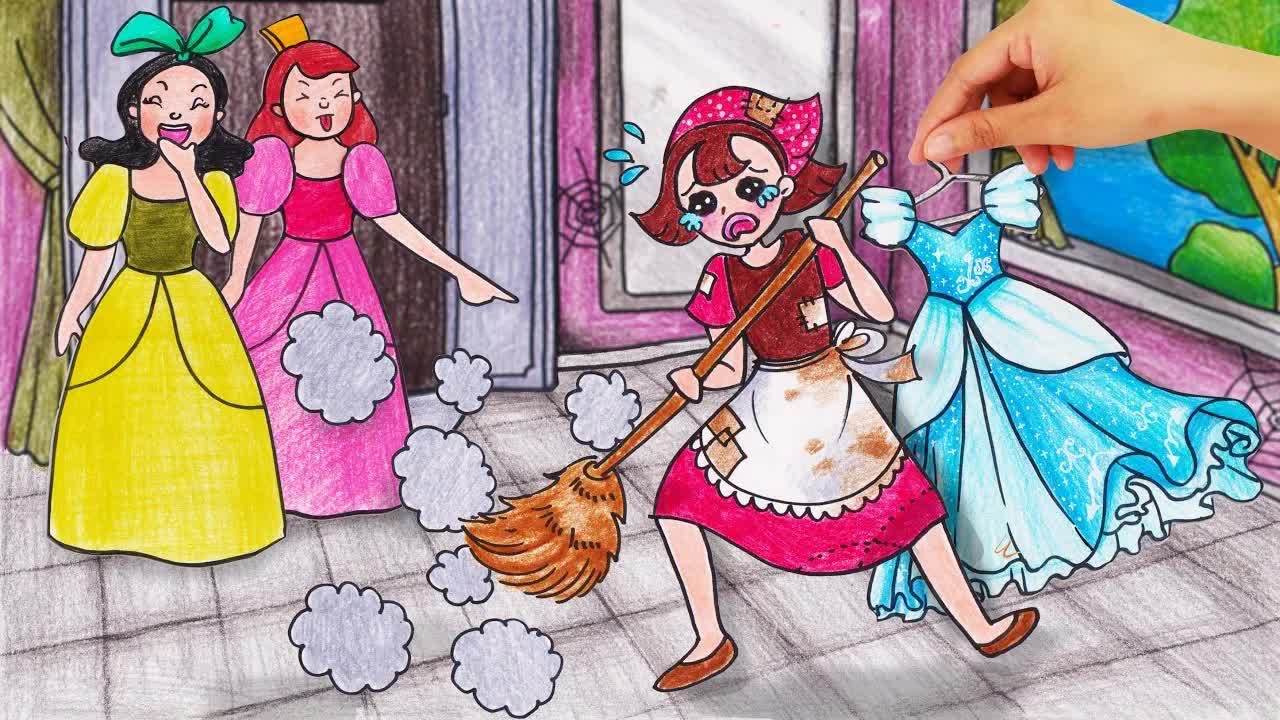 趣味定格动画:灰姑娘为了参加王子的舞会,帮姐姐们打扫房间!