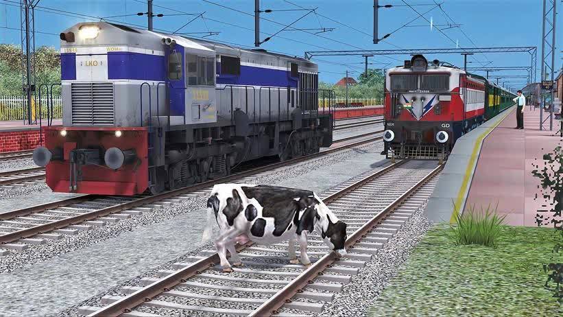 模拟火车:饲养员去站台上放奶牛,绿皮车由电力机车改为柴油机车