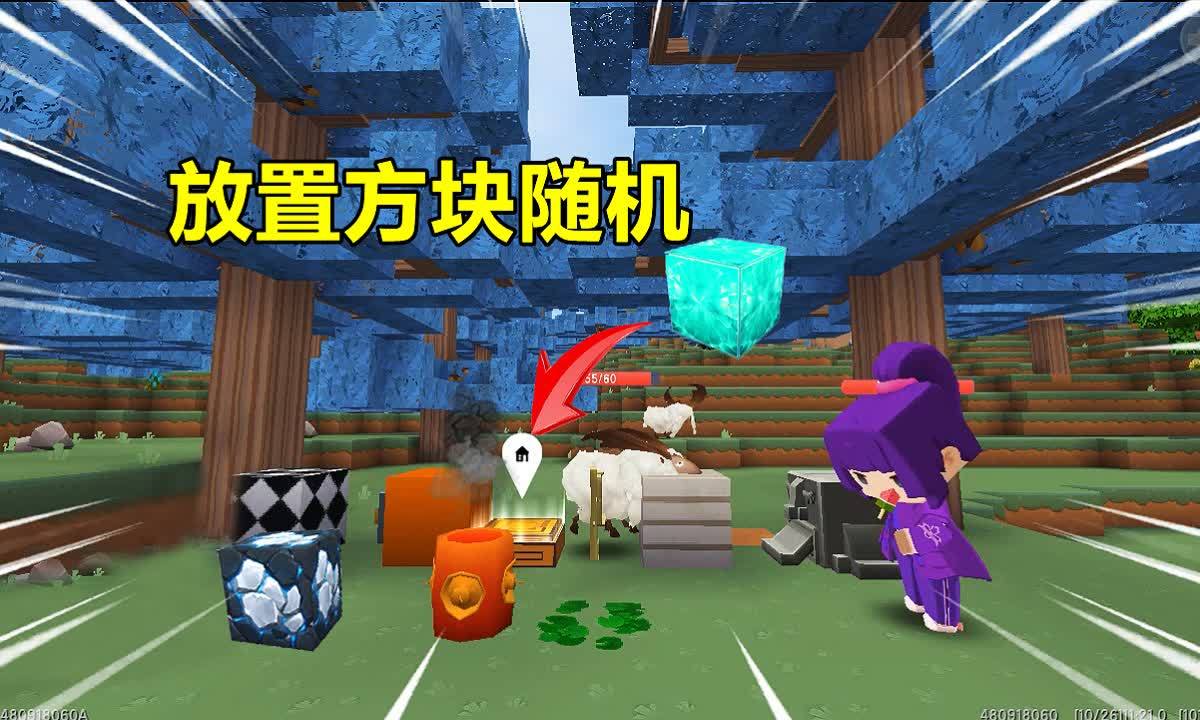 我的世界挑战!放置方块变随机!表妹能否变废为宝,刷出有用的方块