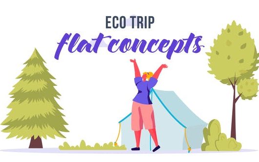 AE模板-户外野炊露营网站登陆页面模板和网络动画模板平面概念视频...