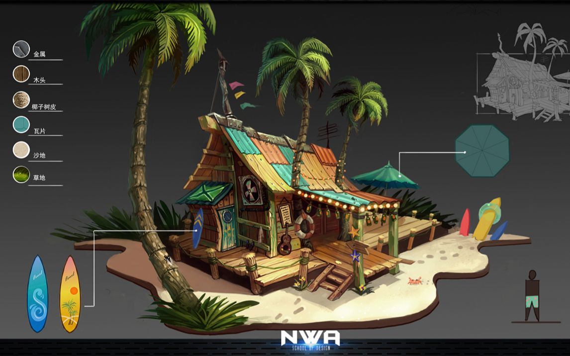 【3dmax建模】夏日沙滩场景模型制作,零基础场景建模案例教程