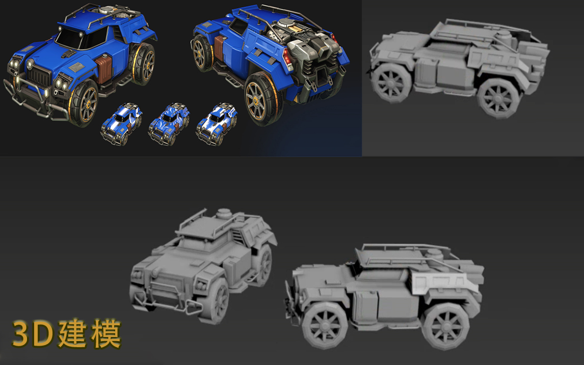 3dmax建模:霸气战车模型制作、车子建模思路讲解、比例建模