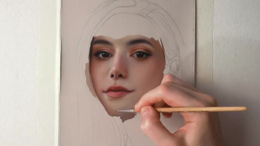 画画教程 逼真的脸部上色过程 油画