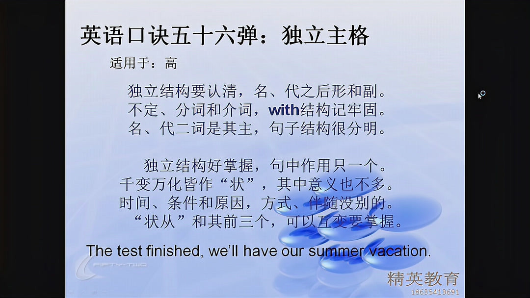 英语口诀五十六弹:独立主格结构