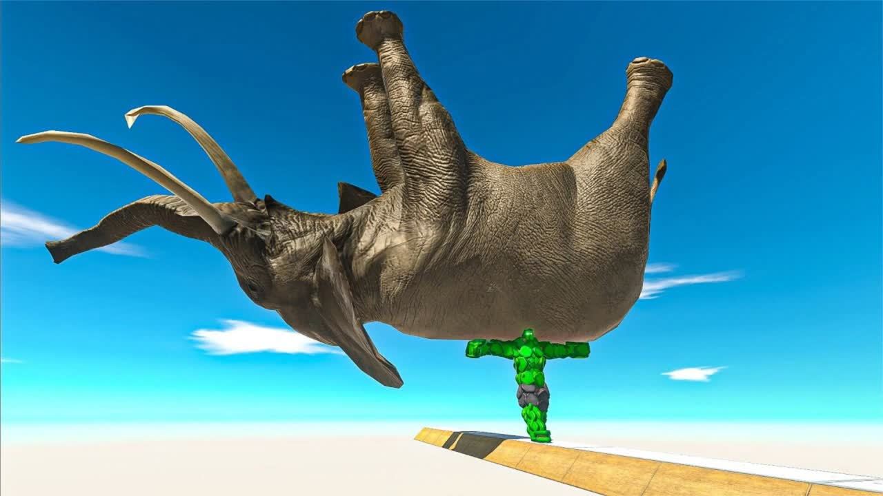 动物战争模拟器:火箭大象VS无头巨人!大象艾莉直接自杀了?