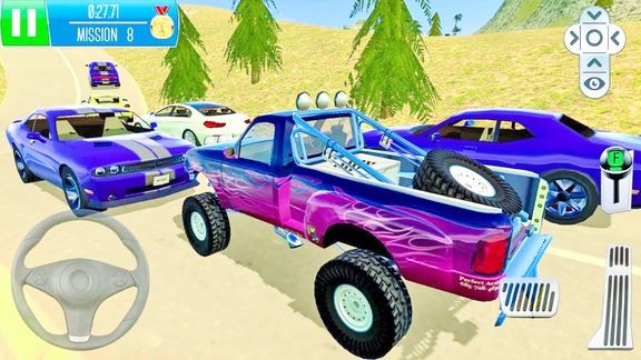 卡通游戏开着皮卡汽车做任务