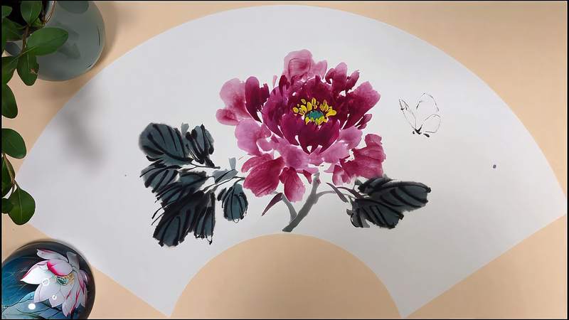 水墨画国画:写意魏紫牡丹和蝴蝶