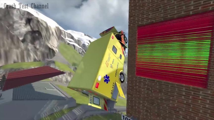 汽车模拟:汽车高速跳过绿色水墙与红色激光