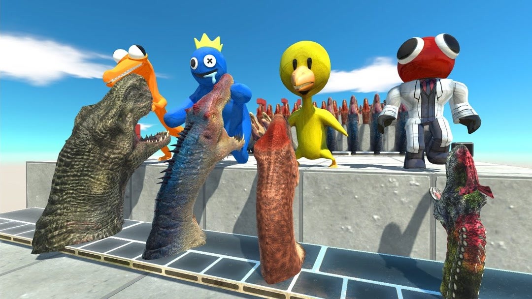 动物战争模拟器游戏 各个动物挑战跨越食肉恐龙头部