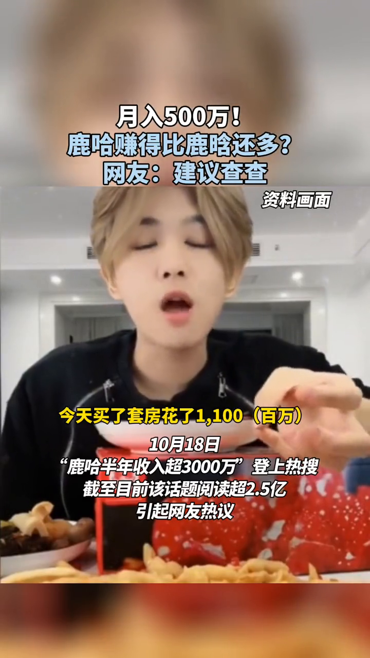 月入500万!鹿哈赚得比鹿晗还多?网友:建议查查
