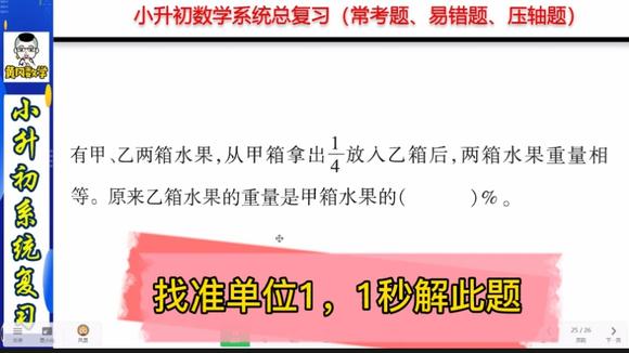 六年级数学小升初总复习常考易错题,找准单位1,1秒解决此类题!