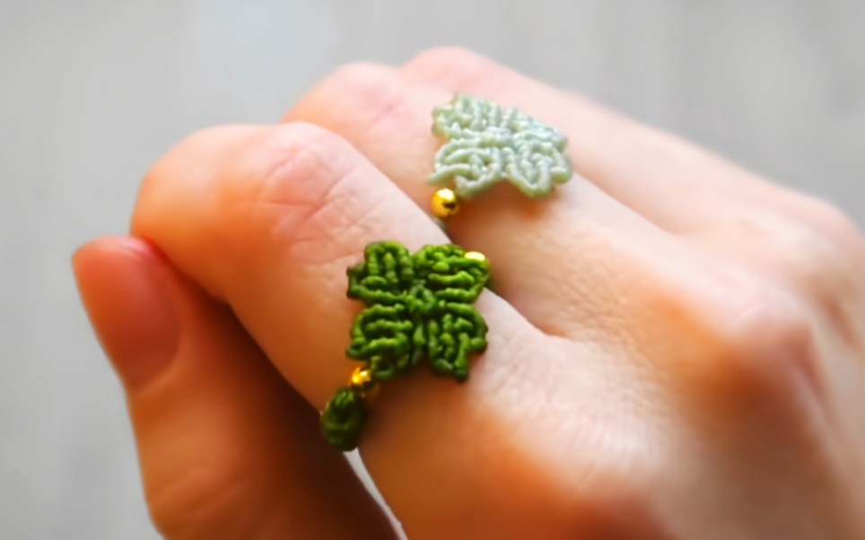 编绳教程 | Macrame结绳编织迷你四叶草戒指,精致美观