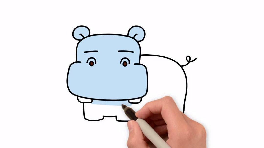 简笔画:教你超简单的画一只萌萌哒的河马,带宝宝一分钟学会
