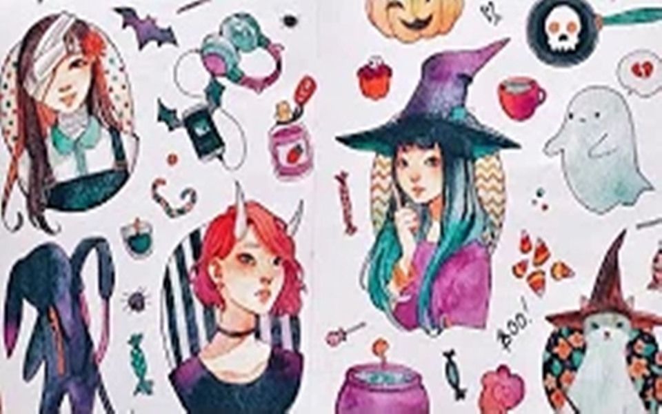 【水彩】何制作一个万圣节贴纸!