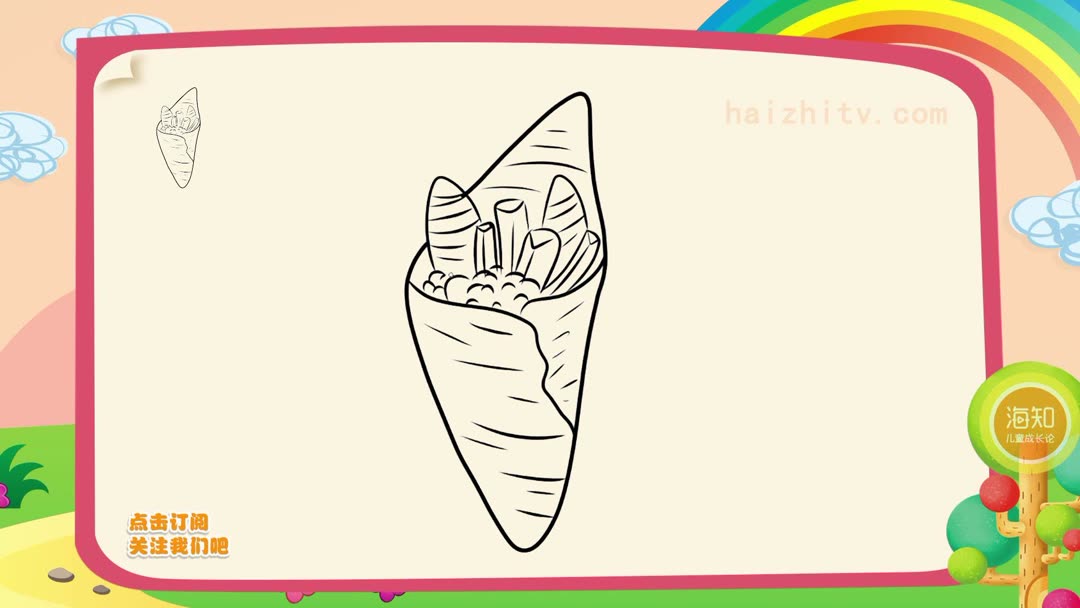 儿童绘画,美食简笔画教程,如何画寿司手卷,海知简笔画大全