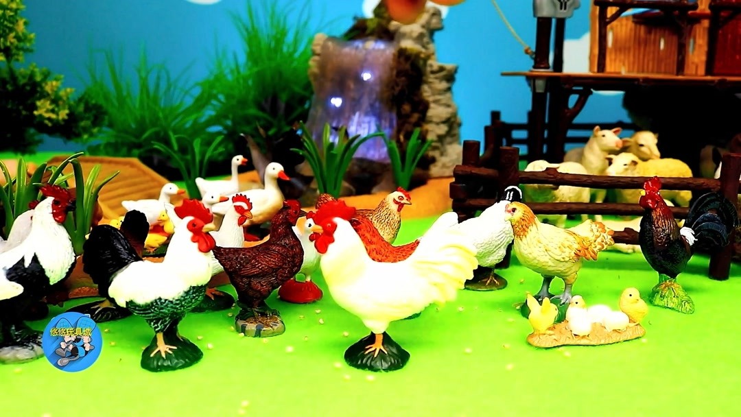 趣味食玩儿童快乐小农场,小推车运来玉米喂鸡鸭子鹅,儿童玩具