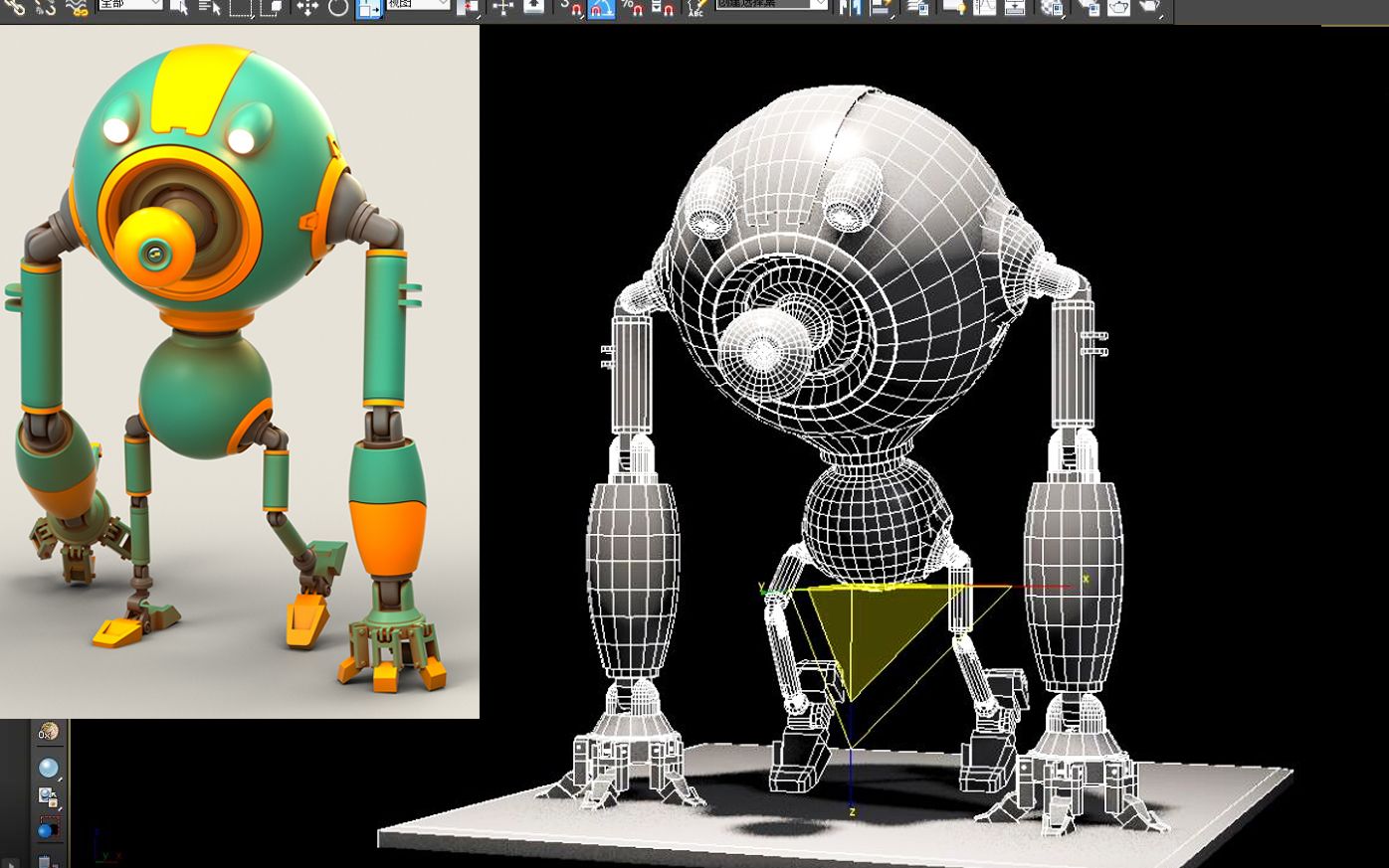3DMAX基础:硬表面3D机器人模型布线/卡线/uv/渲染完整案例建模教程